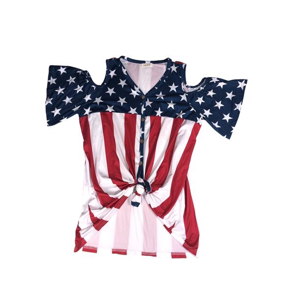 Spadehill | Tops | Patriotic Usa Flag Short Sleeve Vneck Strappy Cold ...